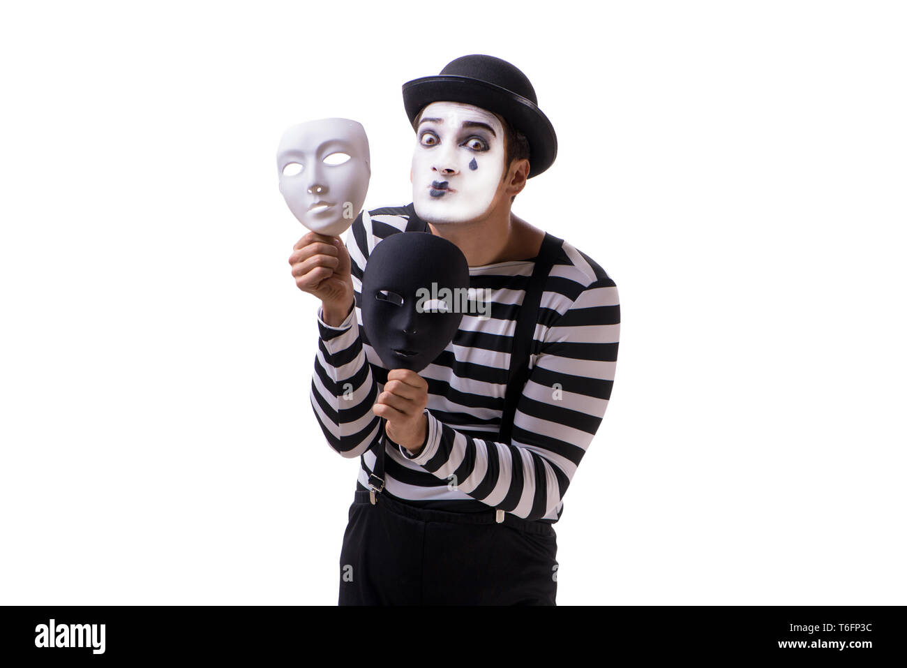 Mime with masks isolated on white background Stock Photo - Alamy