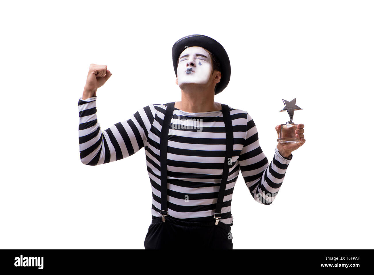 Mime with star award isolated on white background Stock Photo - Alamy