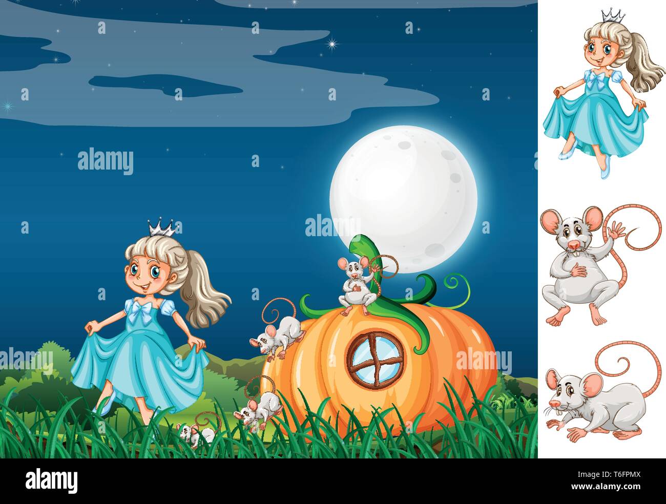 Princess with mouse at night illustration Stock Vector Image & Art - Alamy