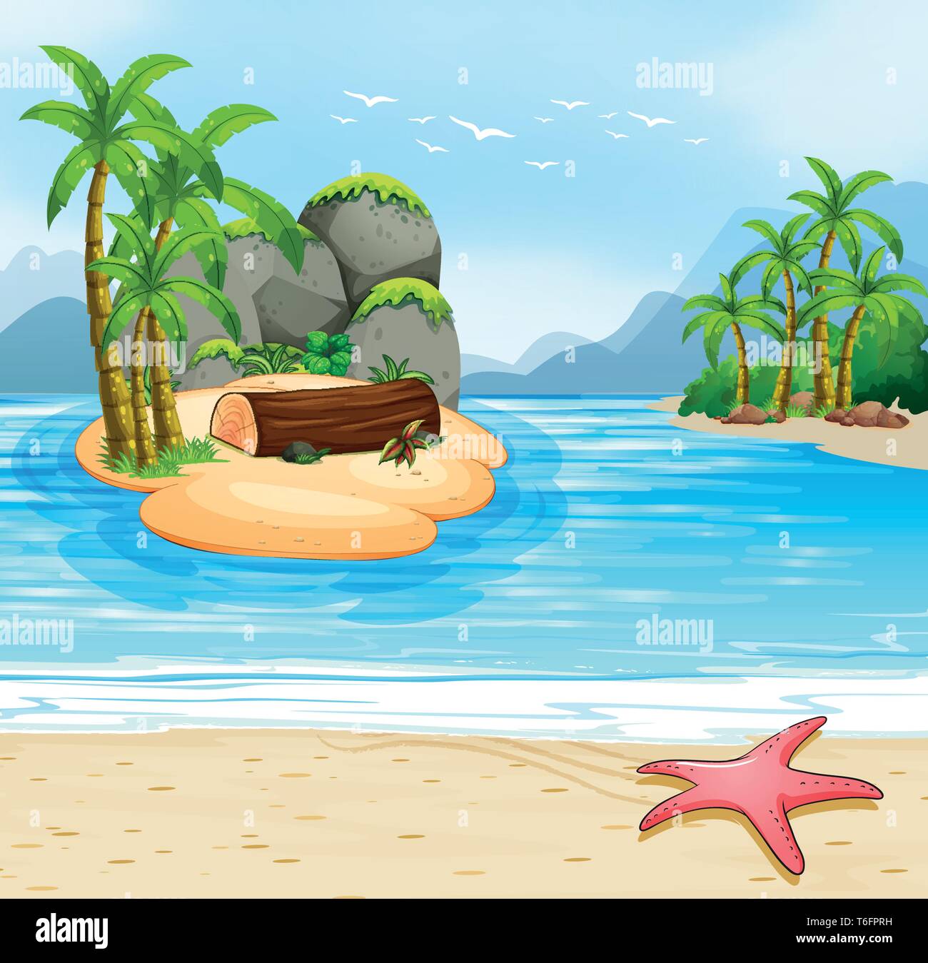 Summer island beach scene illustration Stock Vector Image & Art - Alamy