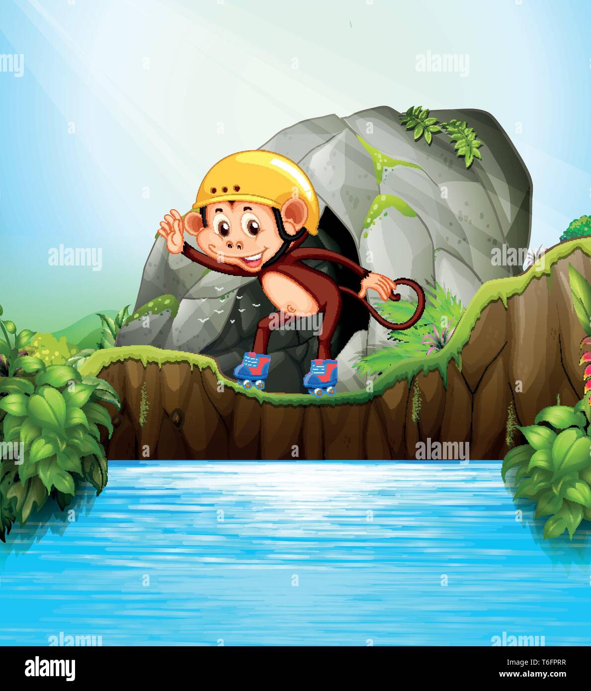 Monkey playing roller skate in nature illustration Stock Vector Image ...
