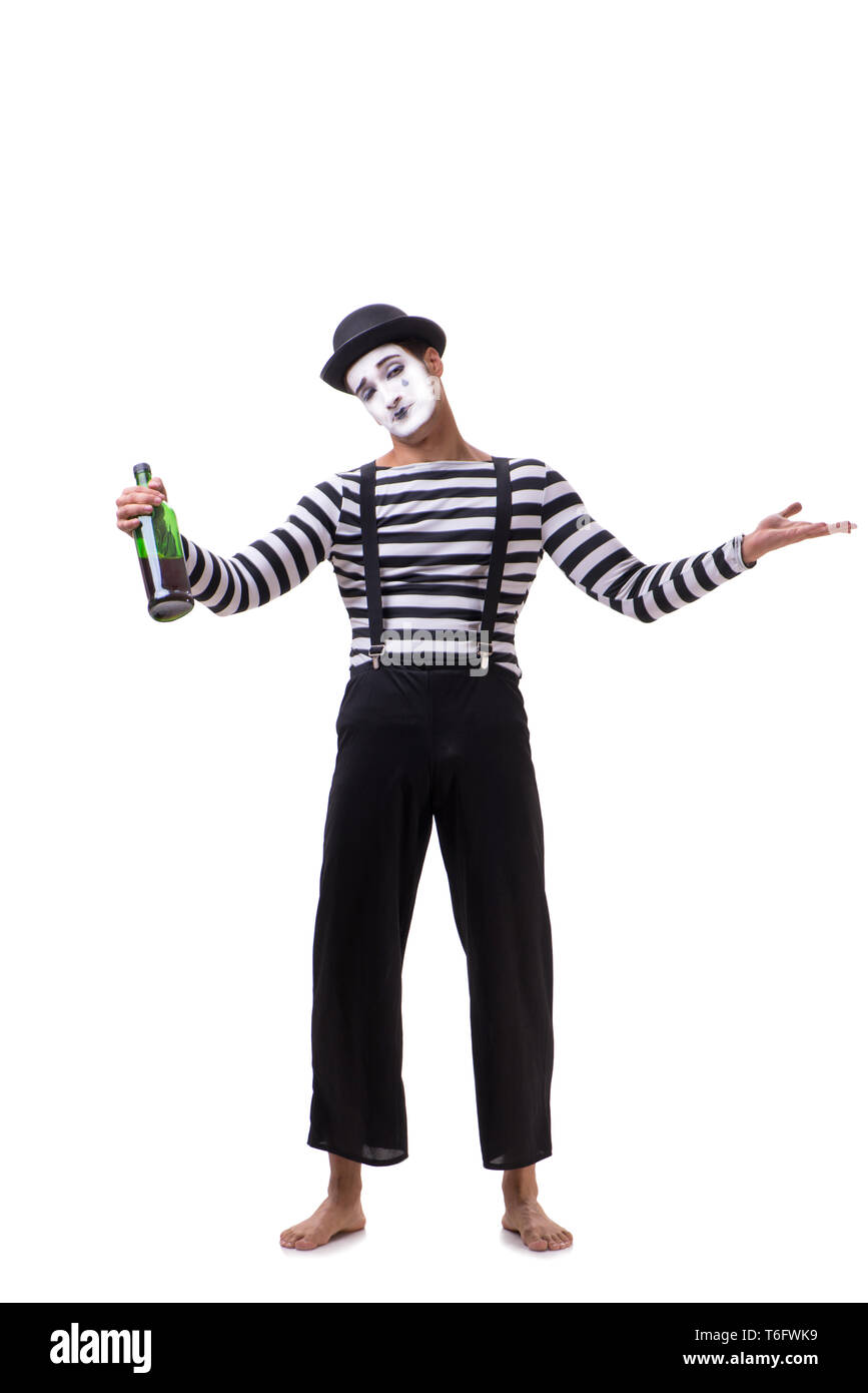 Mime drinking wine isolated on white background Stock Photo - Alamy