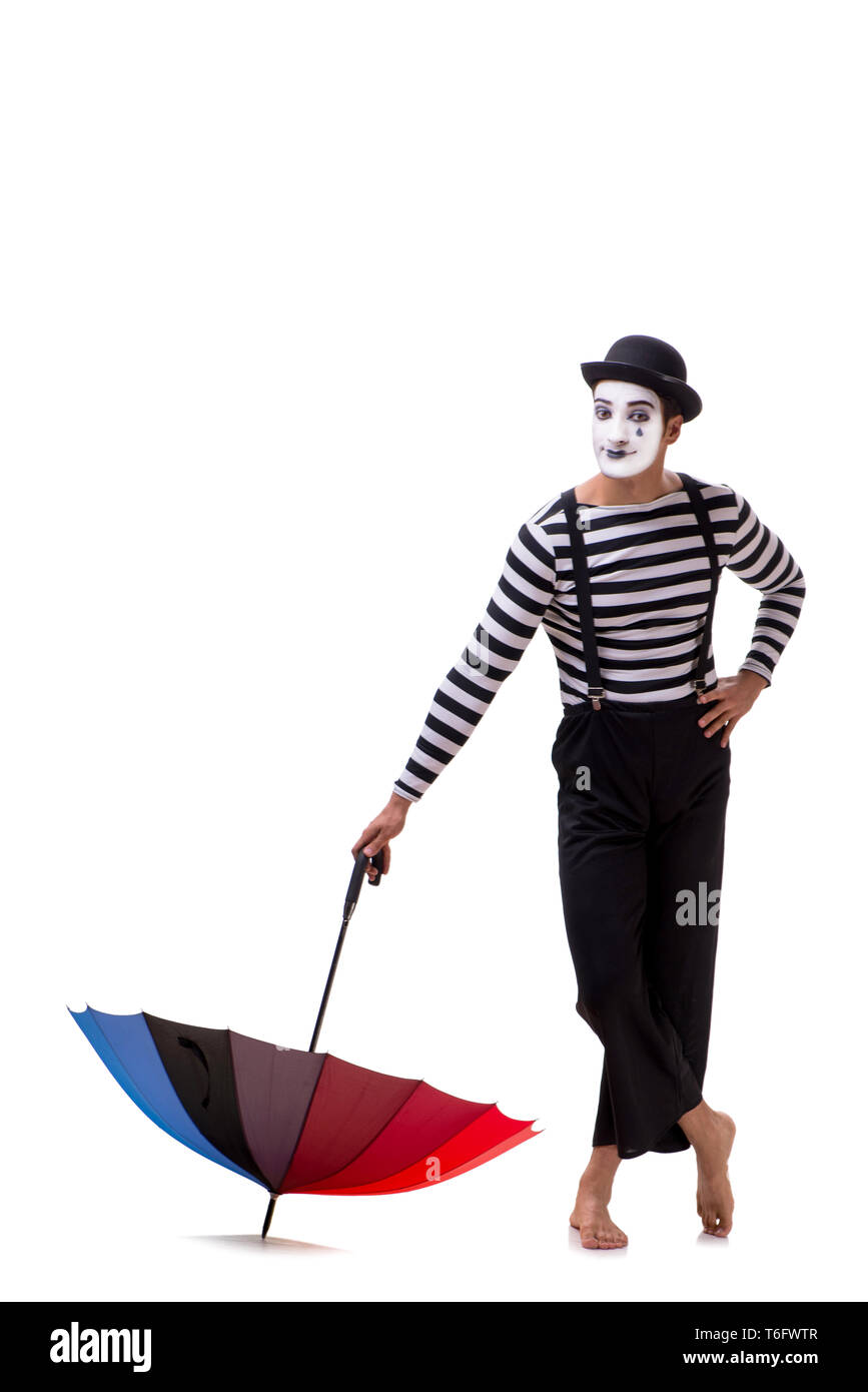 Mime with umbrella isolated on white background Stock Photo - Alamy