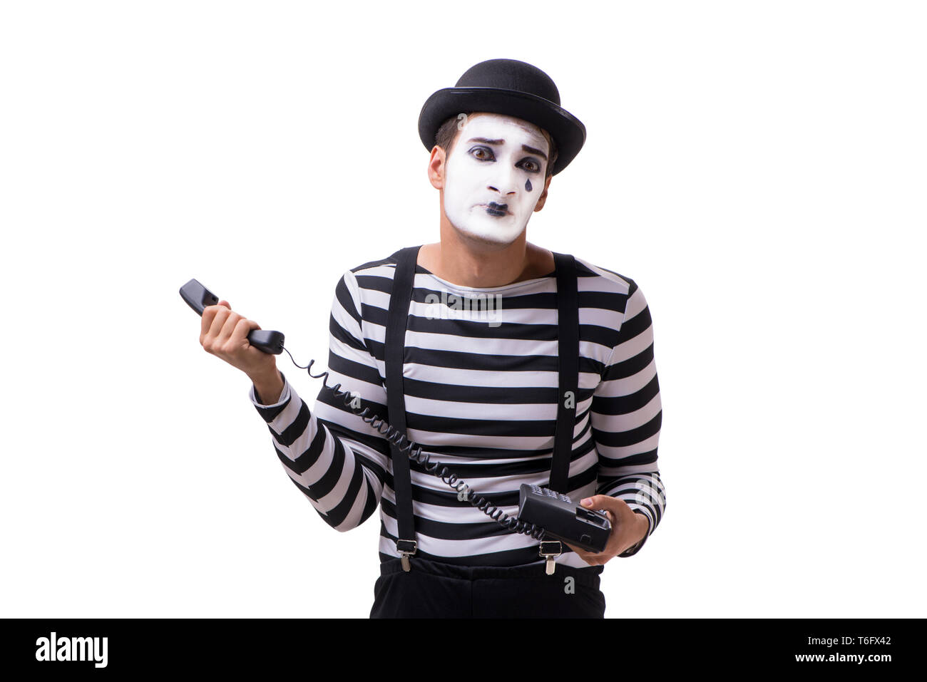 Mime with telephone isolated on white background Stock Photo - Alamy
