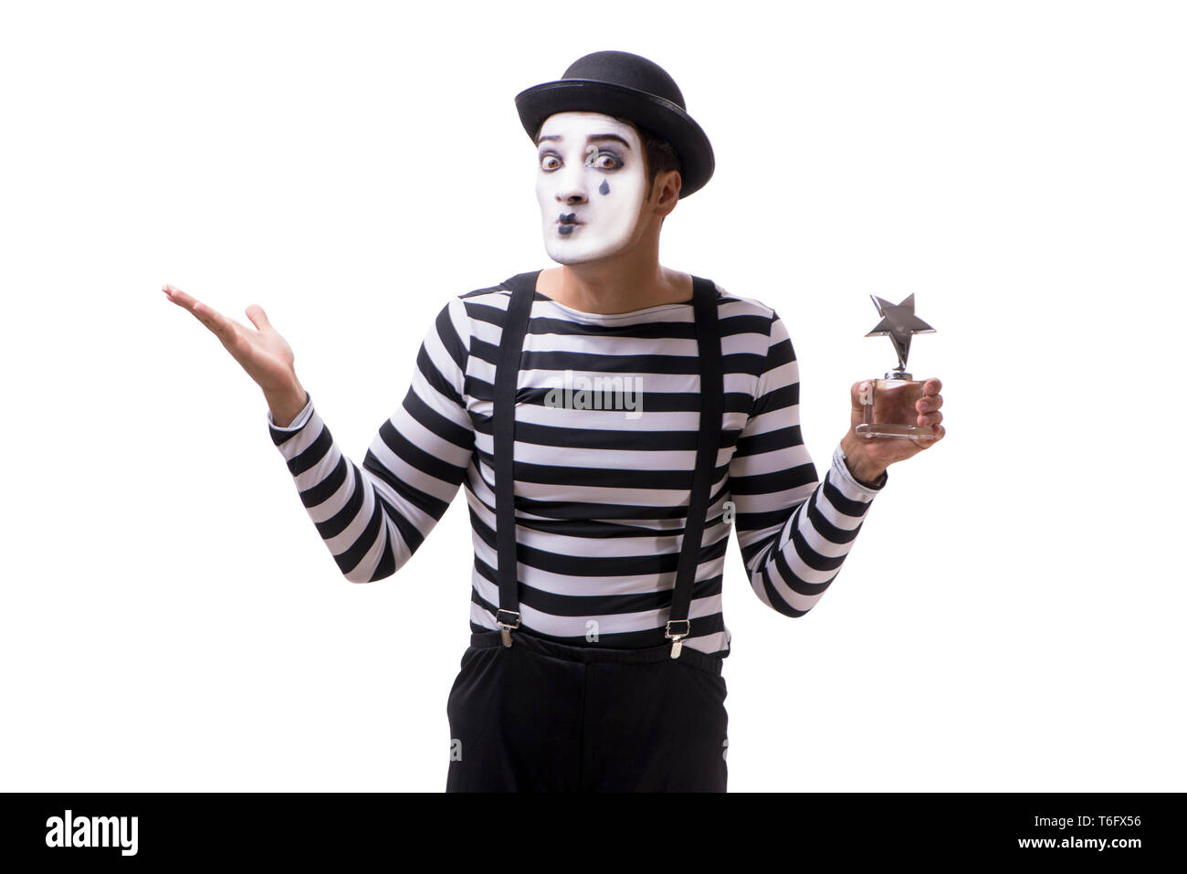 Mime with star award isolated on white background Stock Photo - Alamy