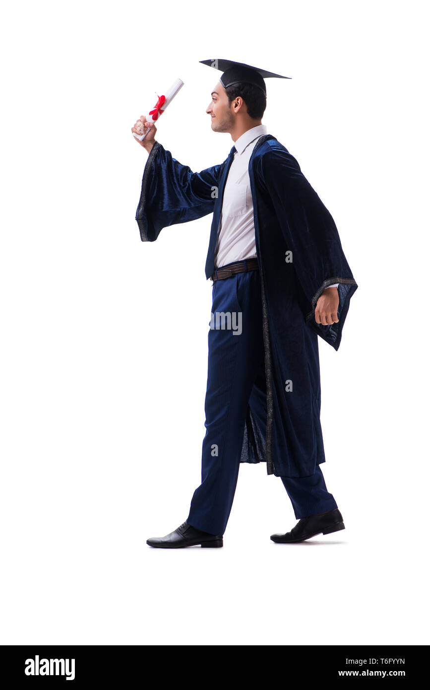 Student excited at his graduation isolated on white Stock Photo - Alamy