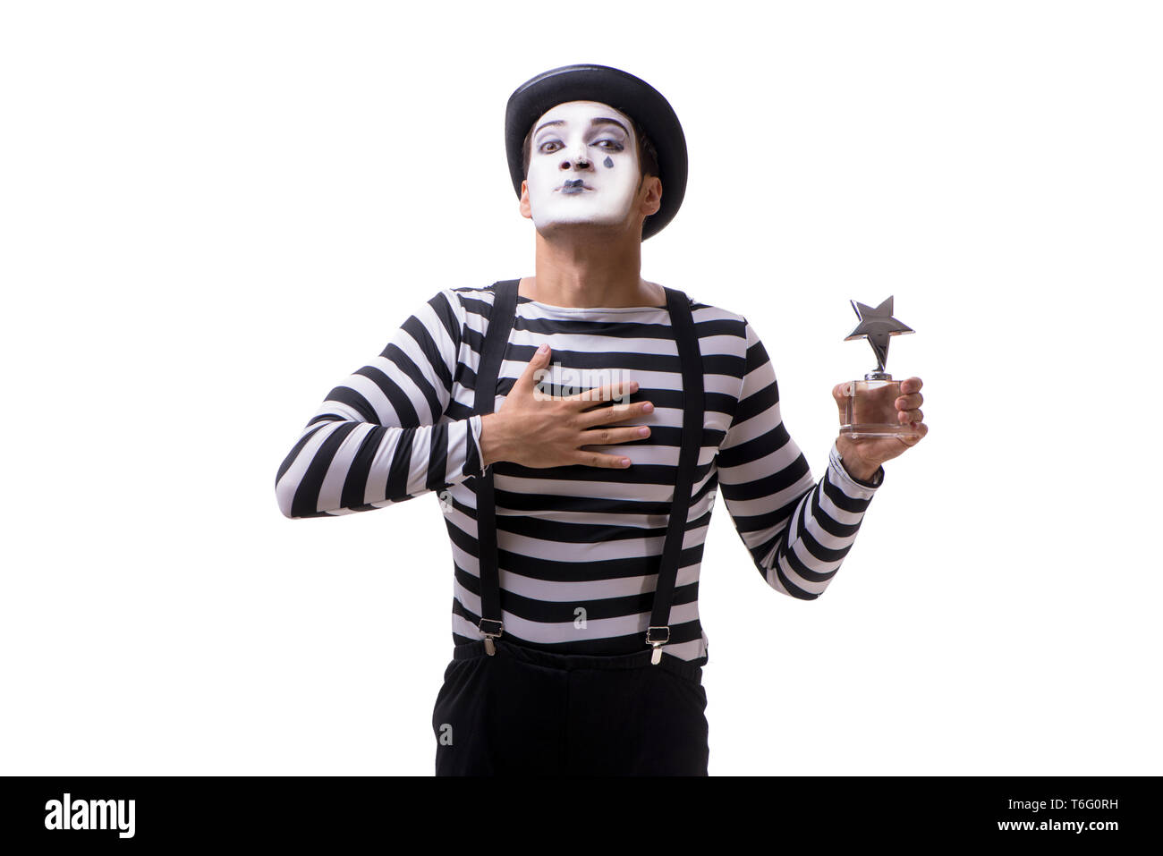 Mime with star award isolated on white background Stock Photo - Alamy