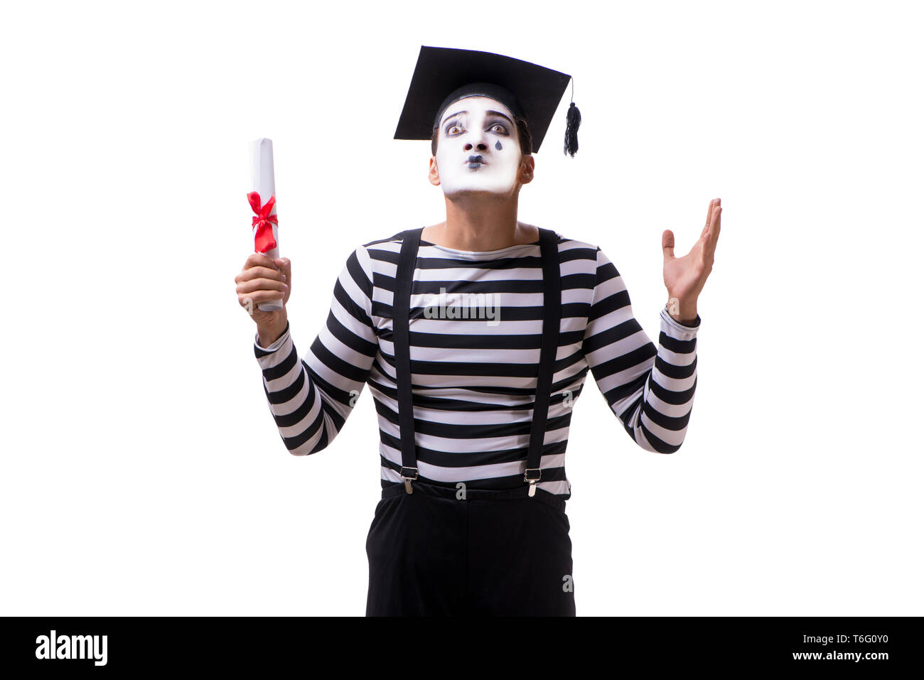 Mime with mortarboard isolated on white background Stock Photo - Alamy