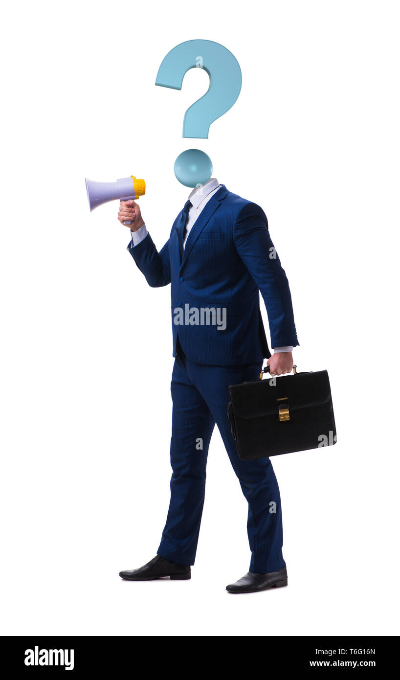 Businessman with question mark instead of head Stock Photo - Alamy