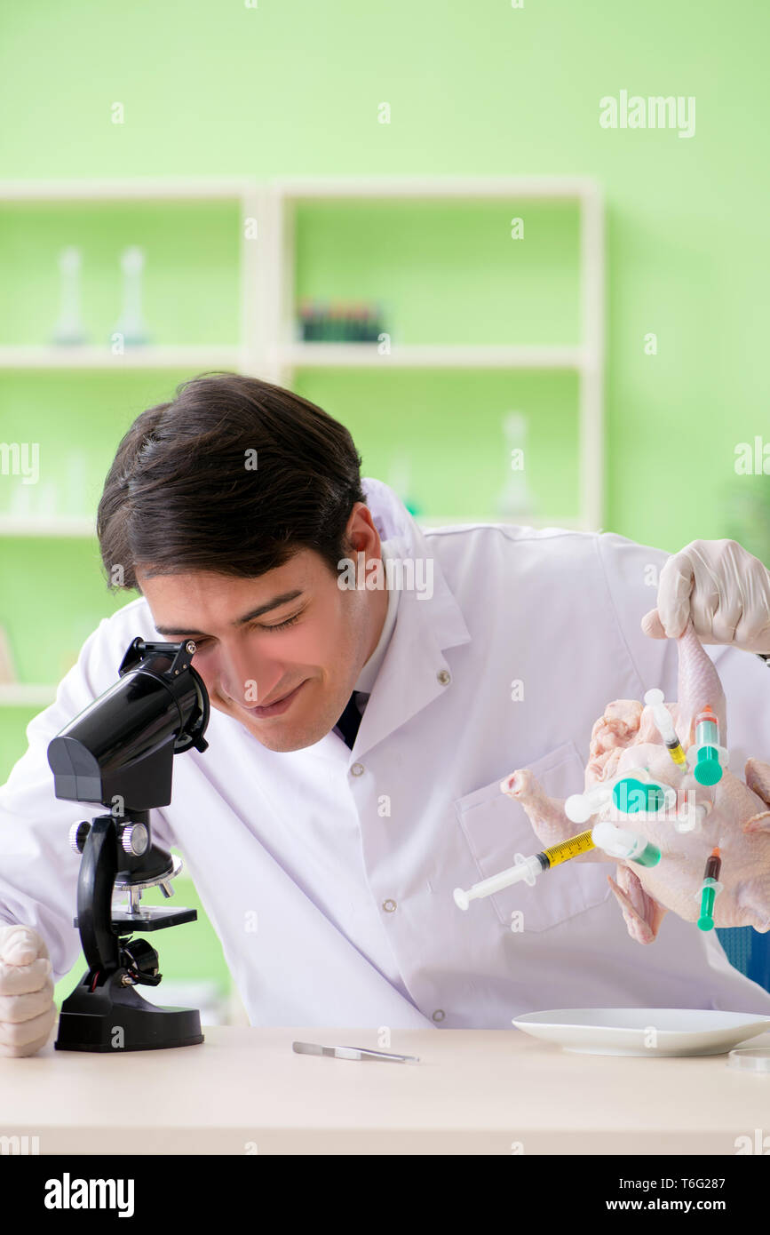 Lab assistant testing GMO chicken Stock Photo - Alamy