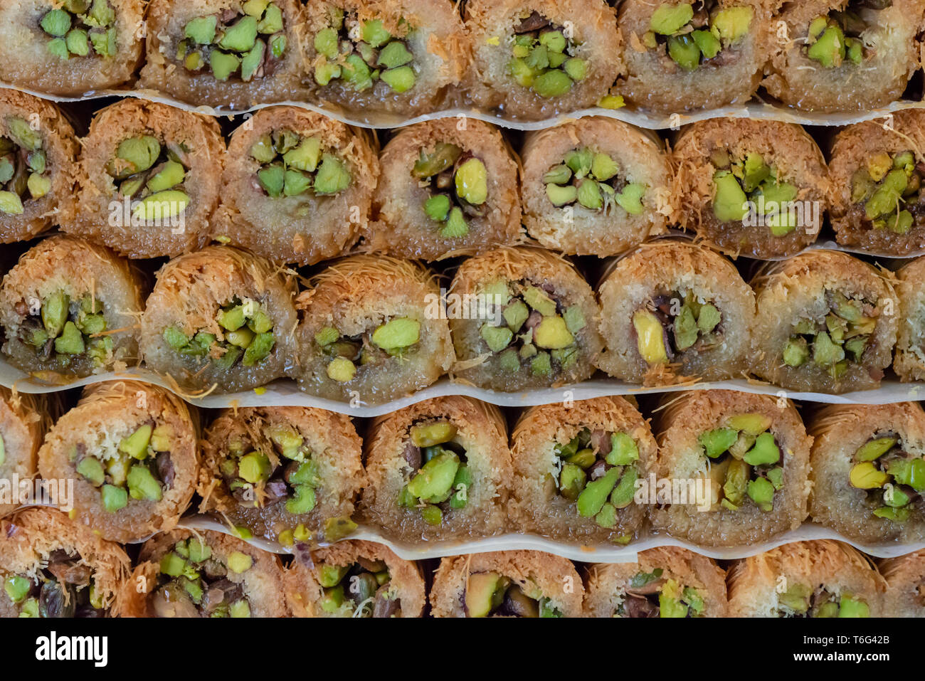Round Baklava with pistachio Stock Photo - Alamy
