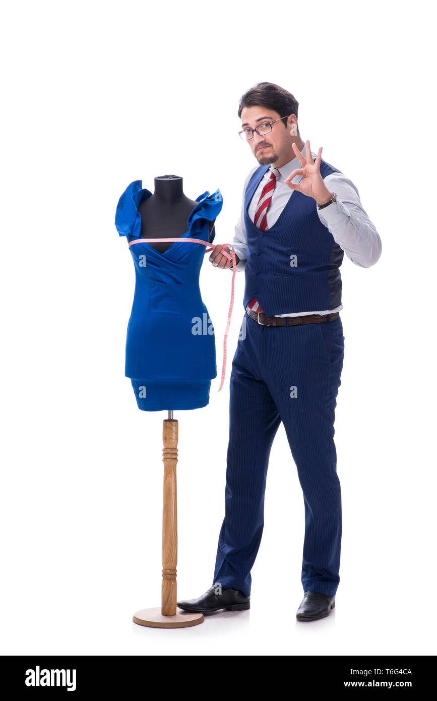 Male tailor isolated on white background Stock Photo - Alamy