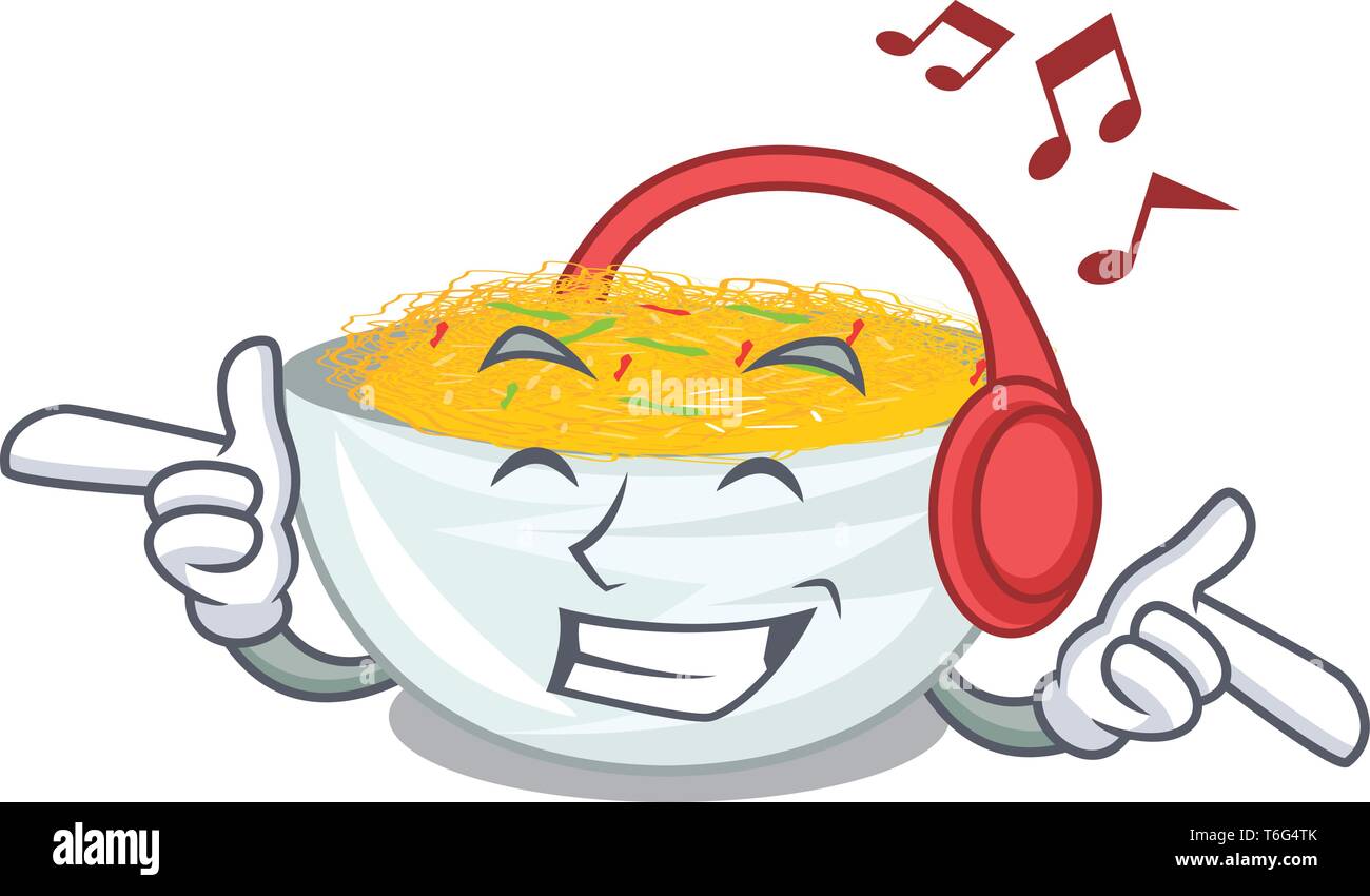 Listening music Fried noodles served on cartoon pan Stock Vector Image ...