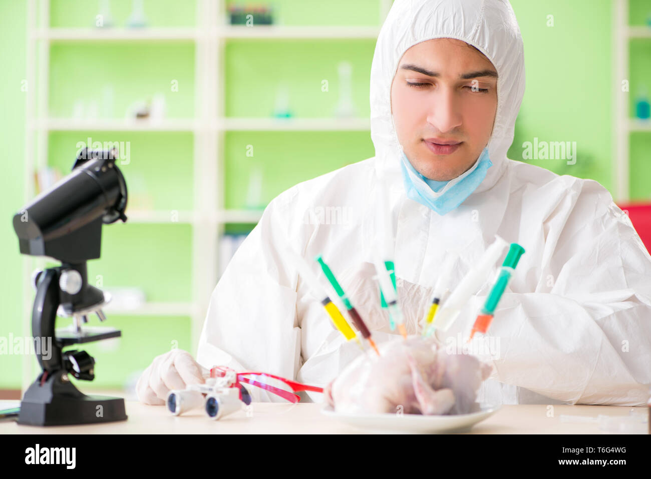 Lab assistant testing GMO chicken Stock Photo - Alamy