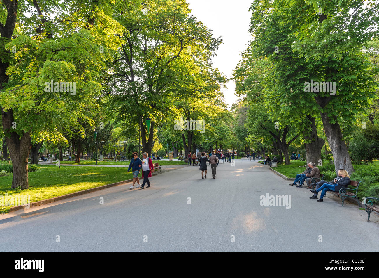 People walking in the King Simeon's Garden, central park in Plovdiv ...