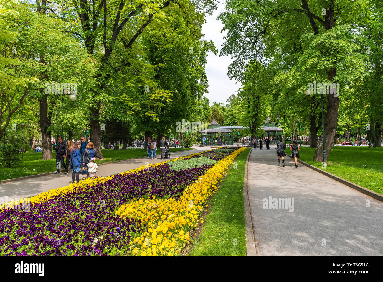 People walking in the King Simeon's Garden, central park in Plovdiv ...