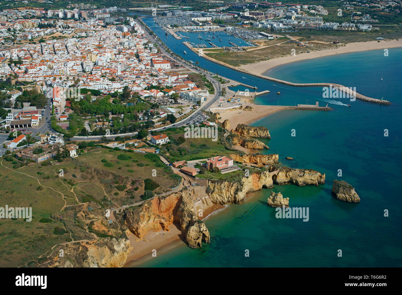 AERIAL VIEW. City of Lagos and its spectacular jagged coastline ...