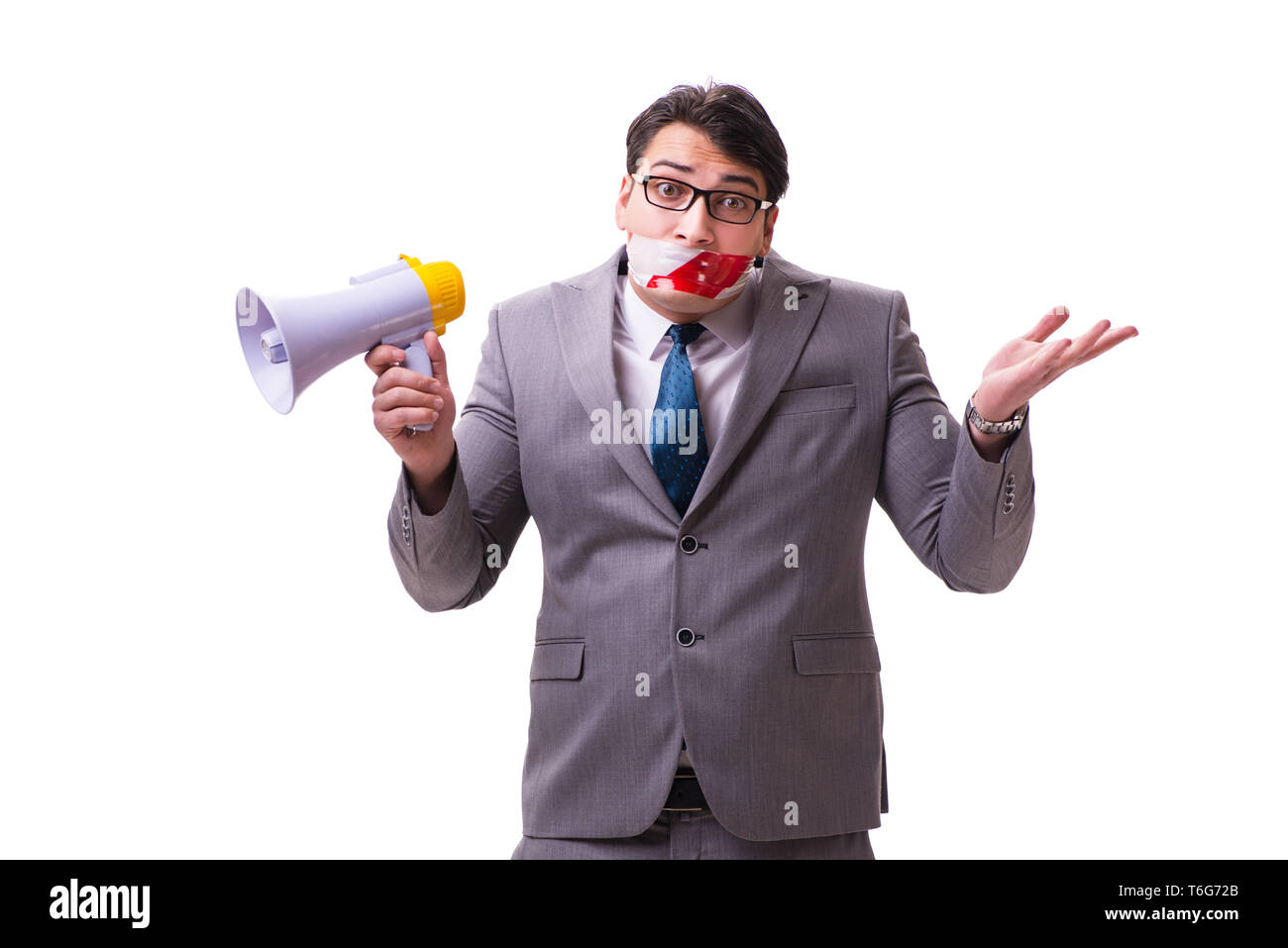 Man showing silence shouting loud hi-res stock photography and images ...