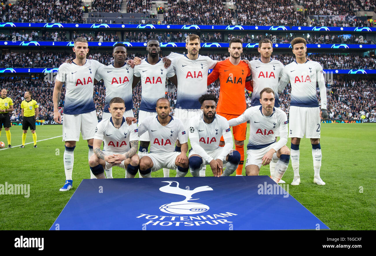 London, UK. 30th Apr 2019. Spurs pre match team photo (back row l-r ...