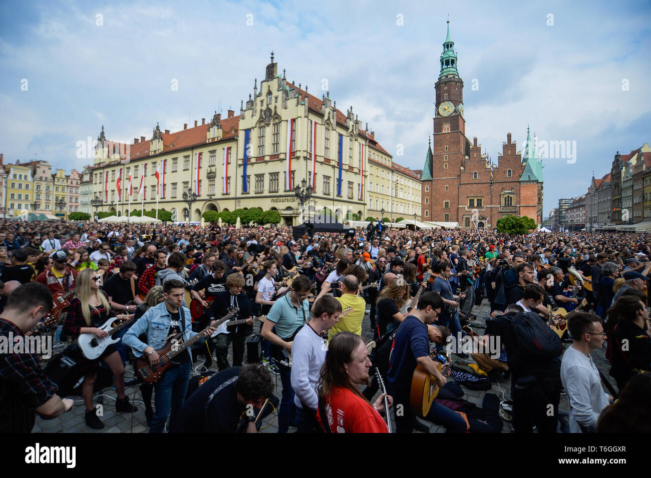 Wroclaw, Poland. 1st May, 2019. A mass gathering of guitarists seen ...