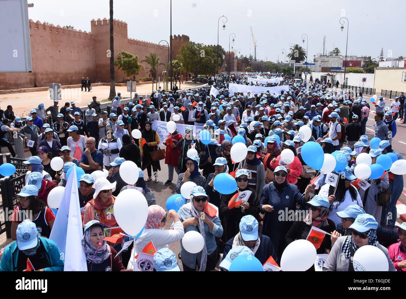 Rabat, Morocco. 1st May, 2019. People march during a rally marking the ...