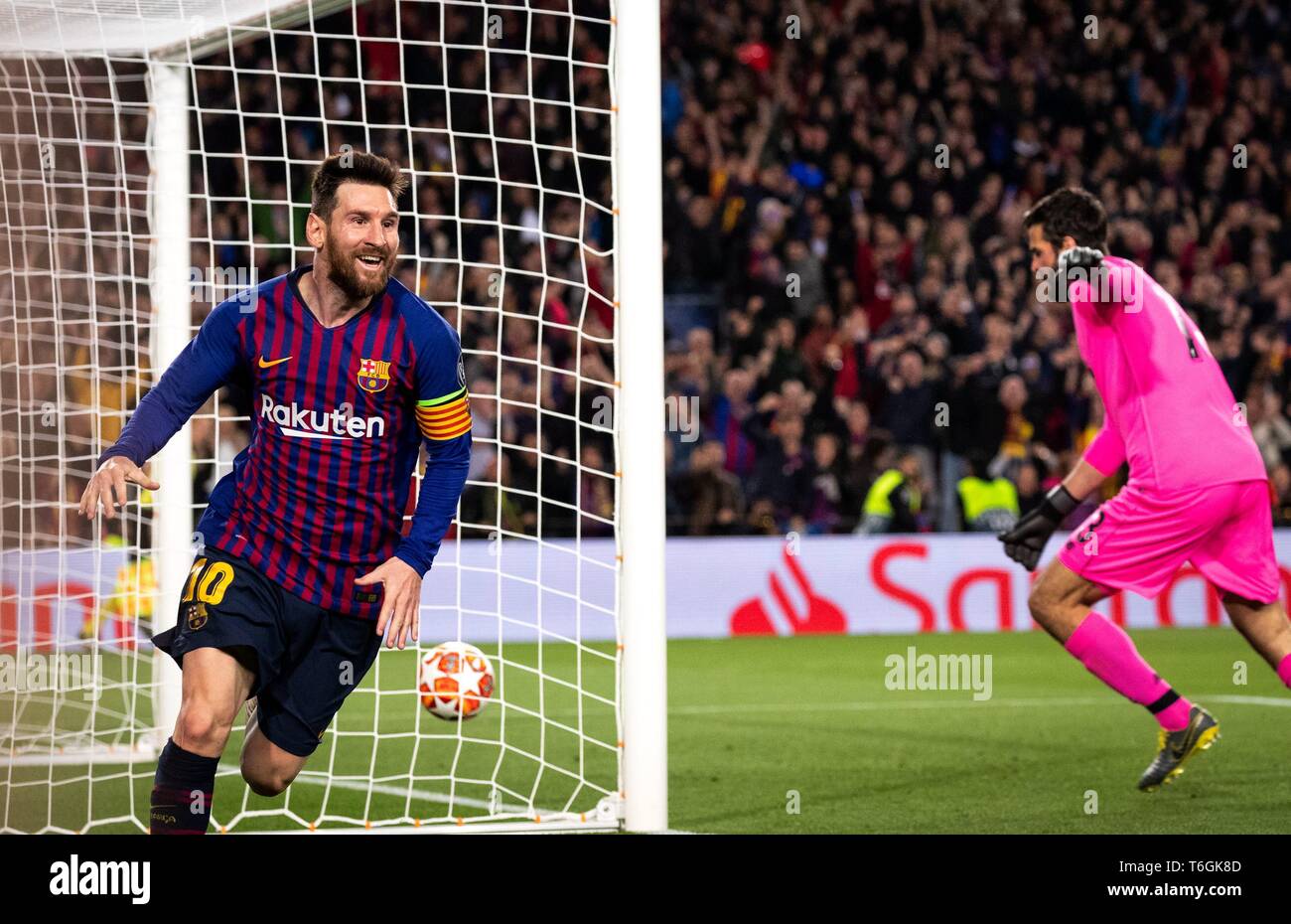 Barcelona, Spain. 1st May, 2019. FC Barcelona's Lionel Messi (L ...