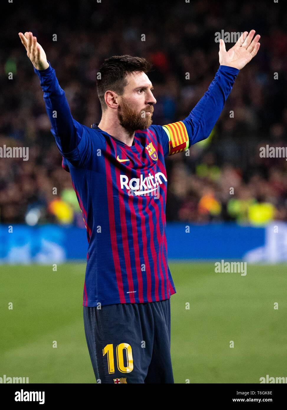 Barcelona, Spain. 1st May, 2019. FC Barcelona's Lionel Messi celebrates ...