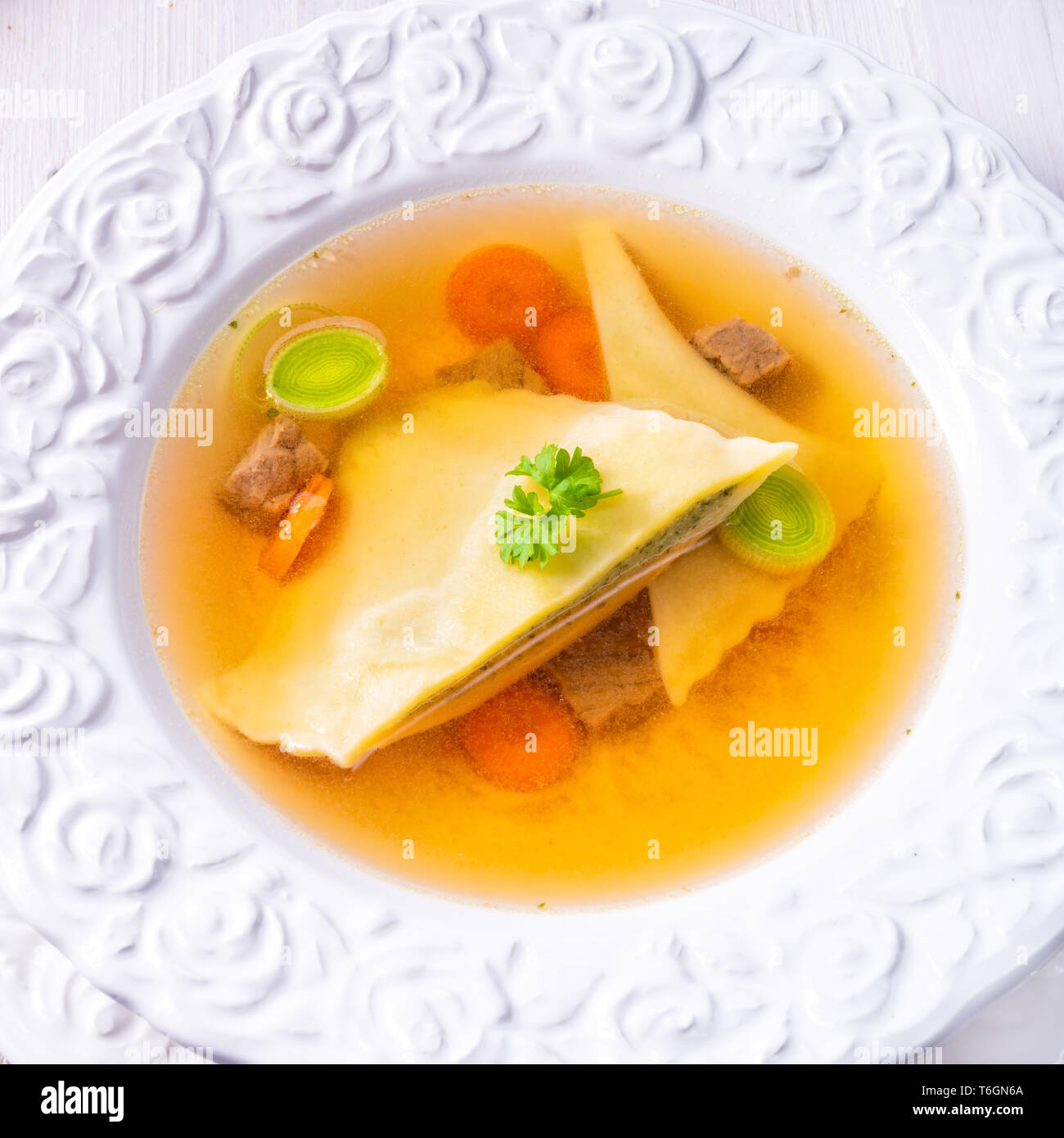 Delicious Swabian original! Maultaschen with traditional filling Stock ...