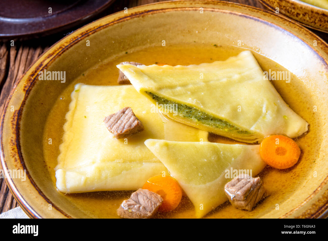 Delicious Swabian original! Maultaschen with traditional filling Stock ...