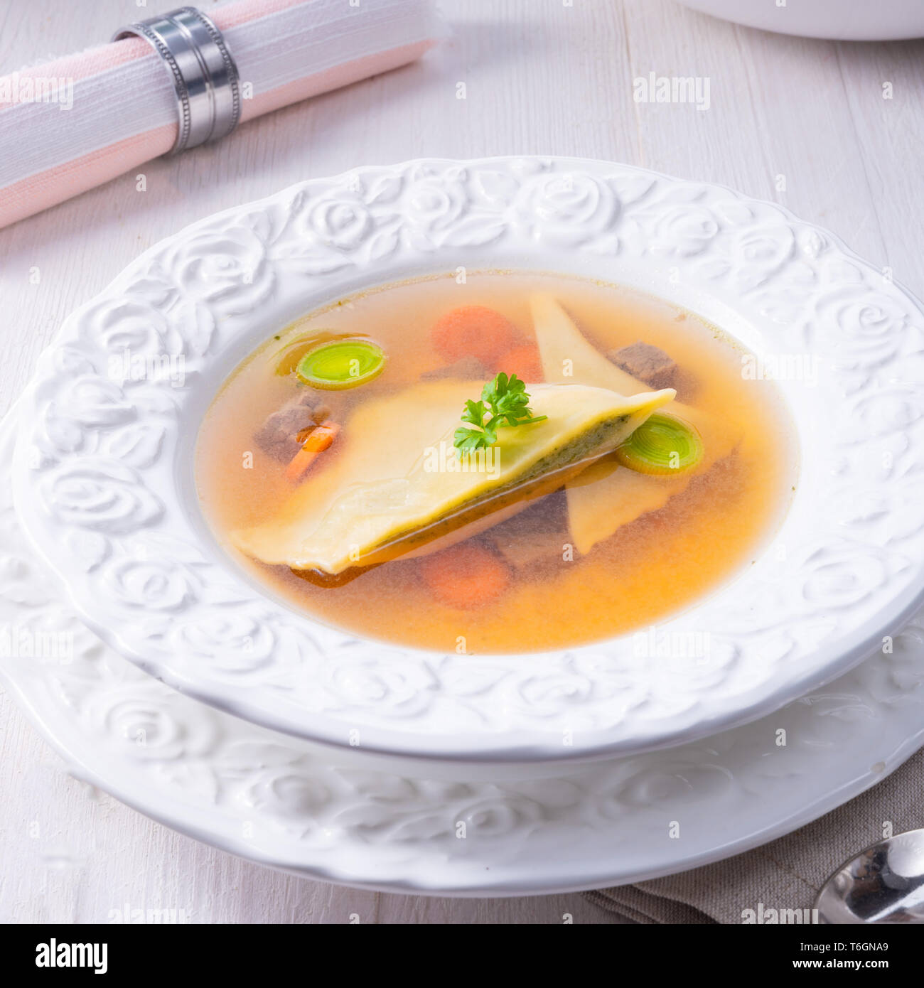 Delicious Swabian original! Maultaschen with traditional filling Stock ...