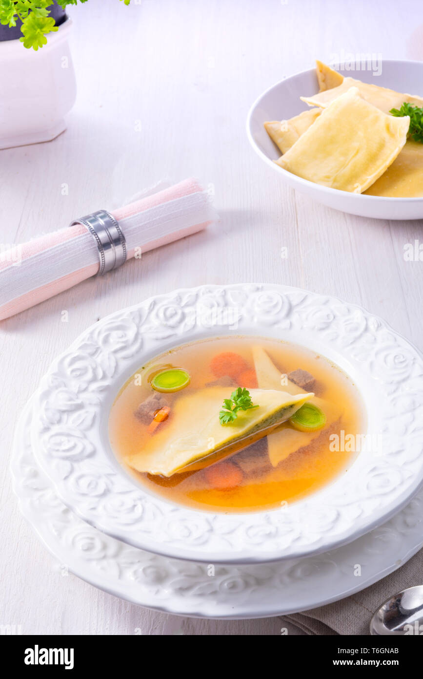 Delicious Swabian original! Maultaschen with traditional filling Stock ...