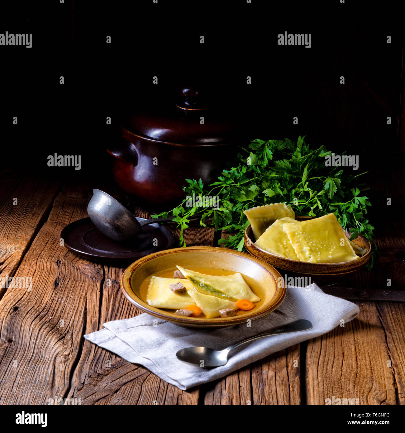 Delicious Swabian original! Maultaschen with traditional filling Stock ...