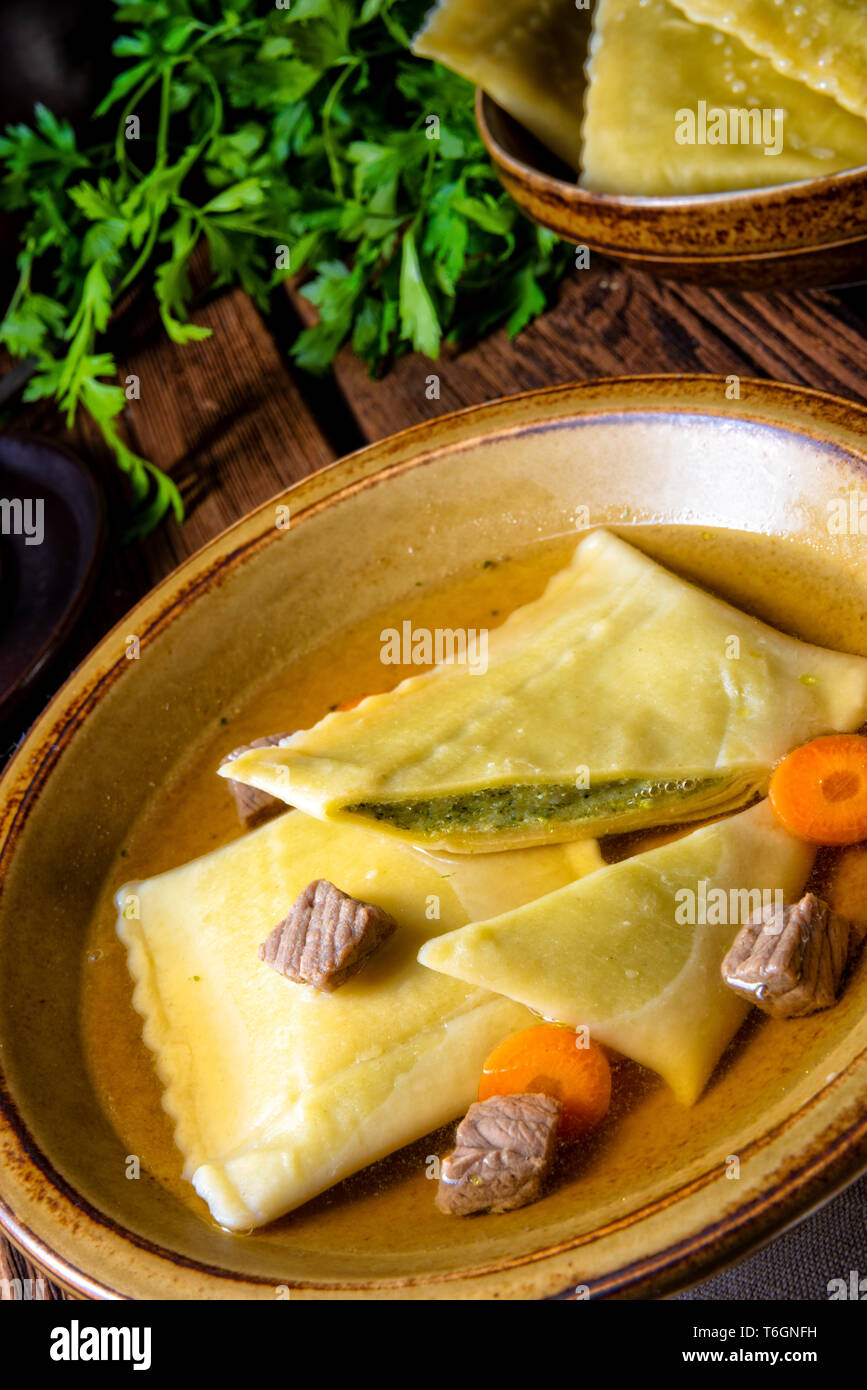 Delicious Swabian original! Maultaschen with traditional filling Stock ...