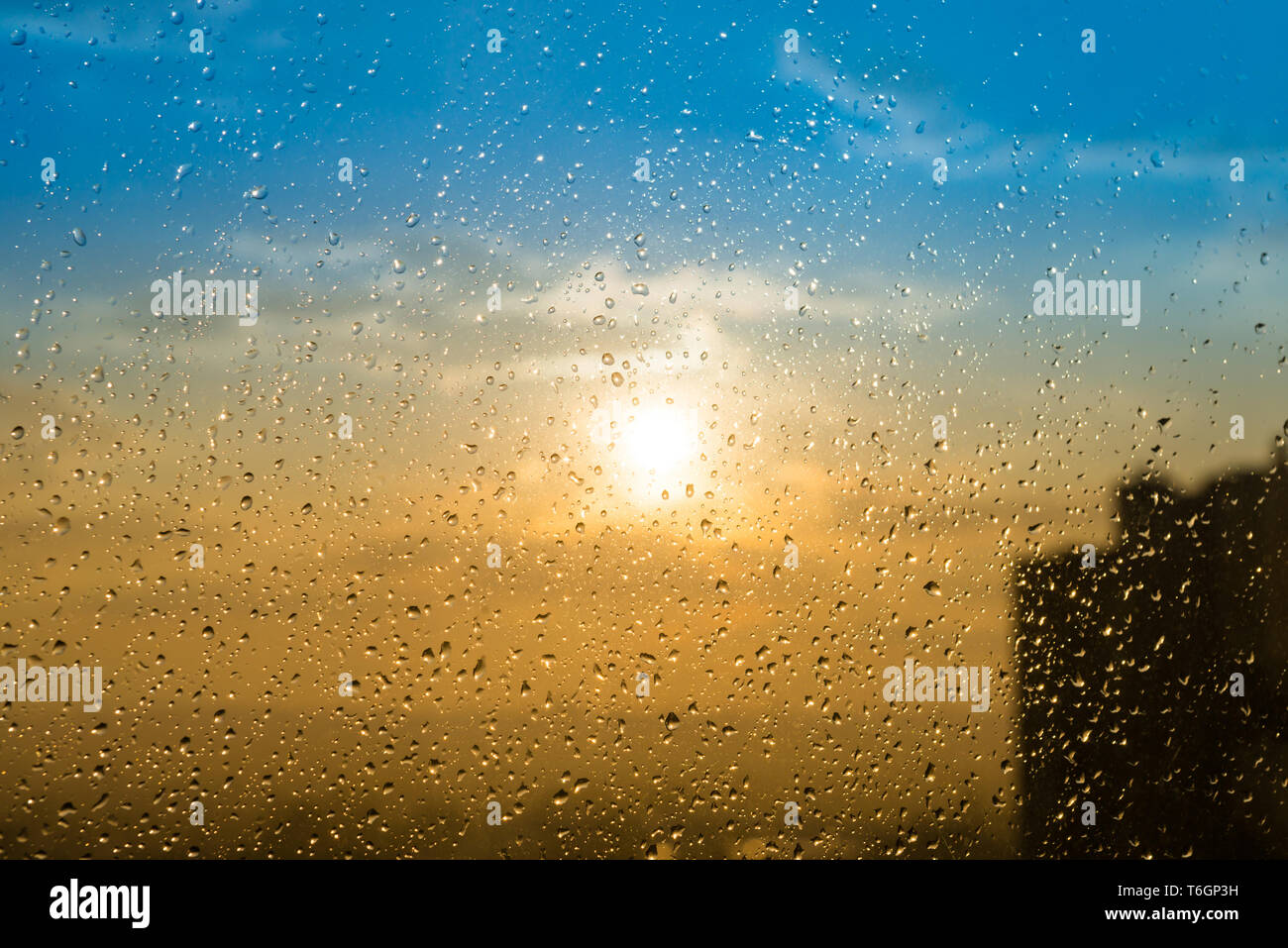 Beautiful sunset with water rain drops Stock Photo - Alamy