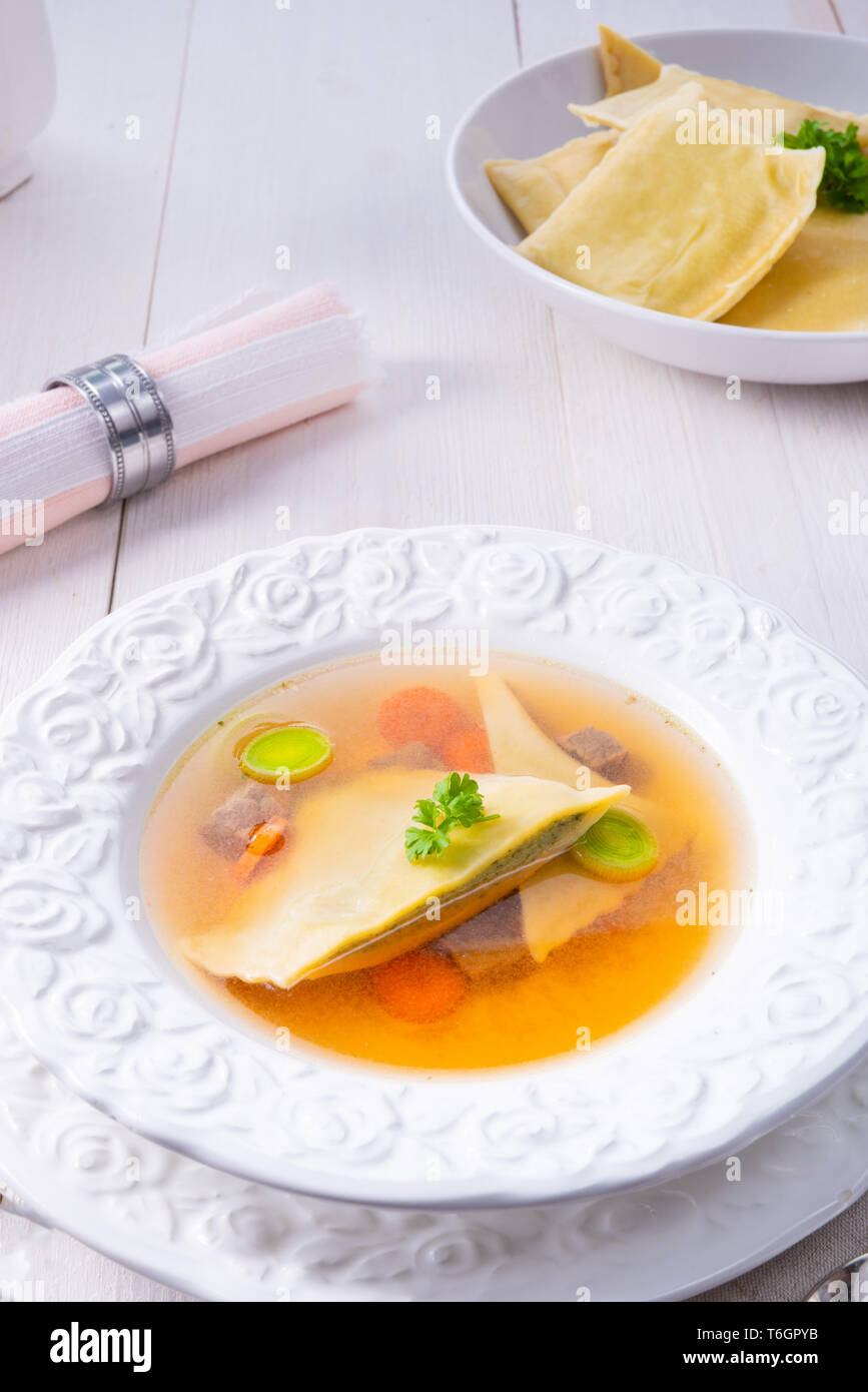 Delicious Swabian original! Maultaschen with traditional filling Stock ...