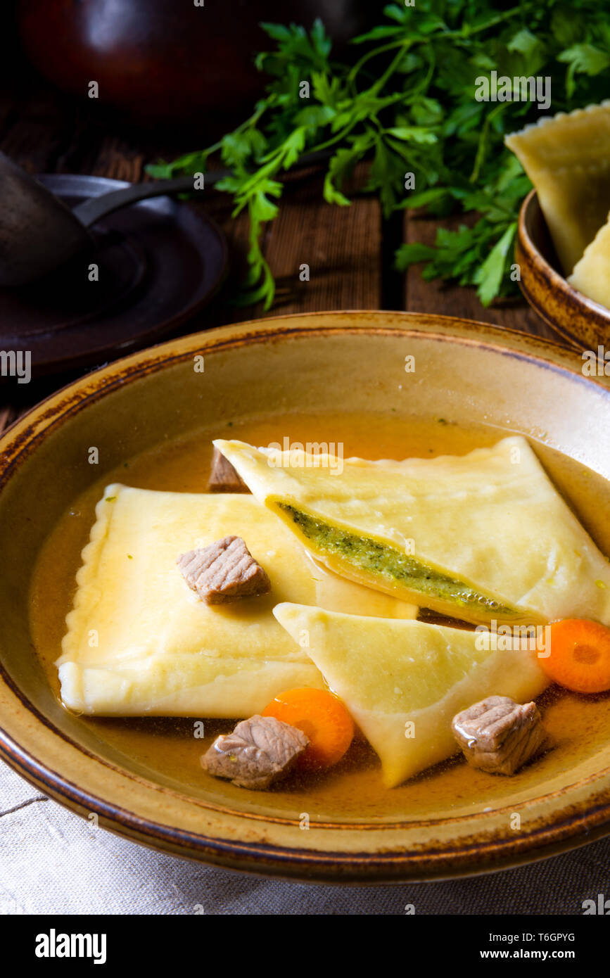 Delicious Swabian original! Maultaschen with traditional filling Stock ...