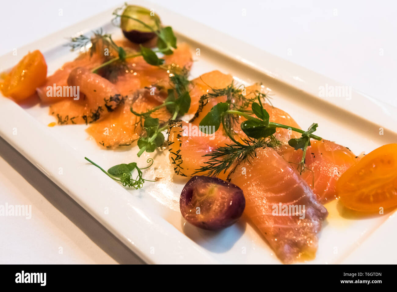 A plate of gravlax, scandinavian cured salmon Stock Photo - Alamy