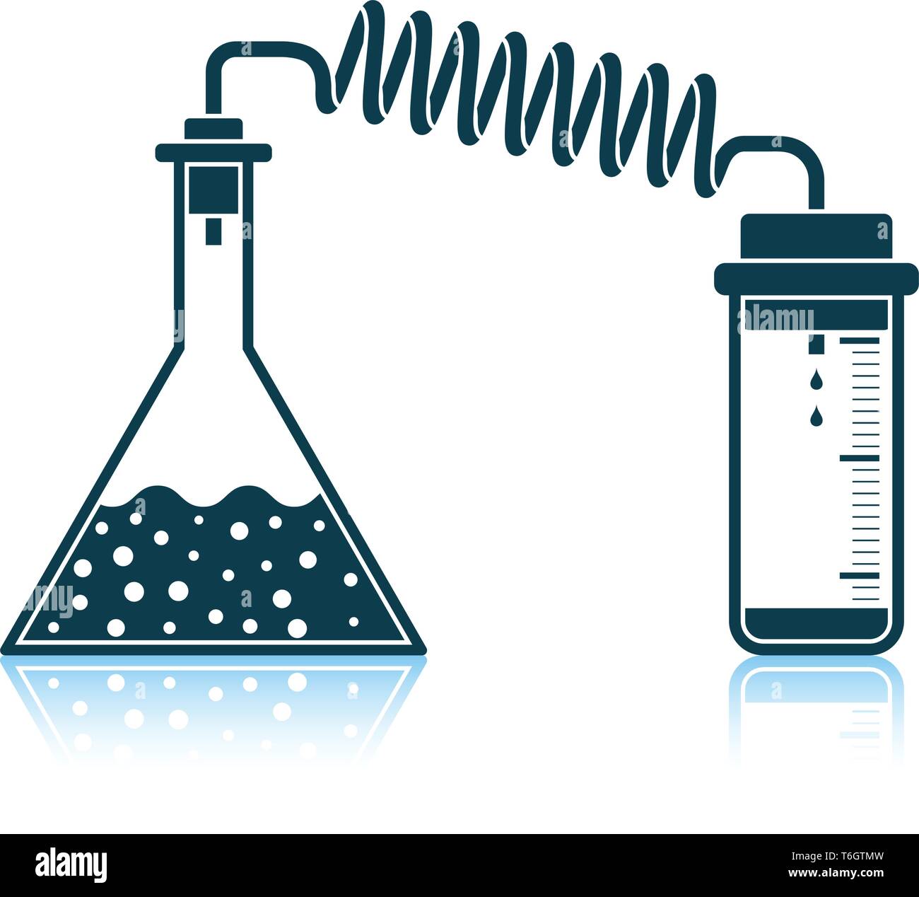 Icon of chemistry reaction with two flask. Shadow reflection design ...