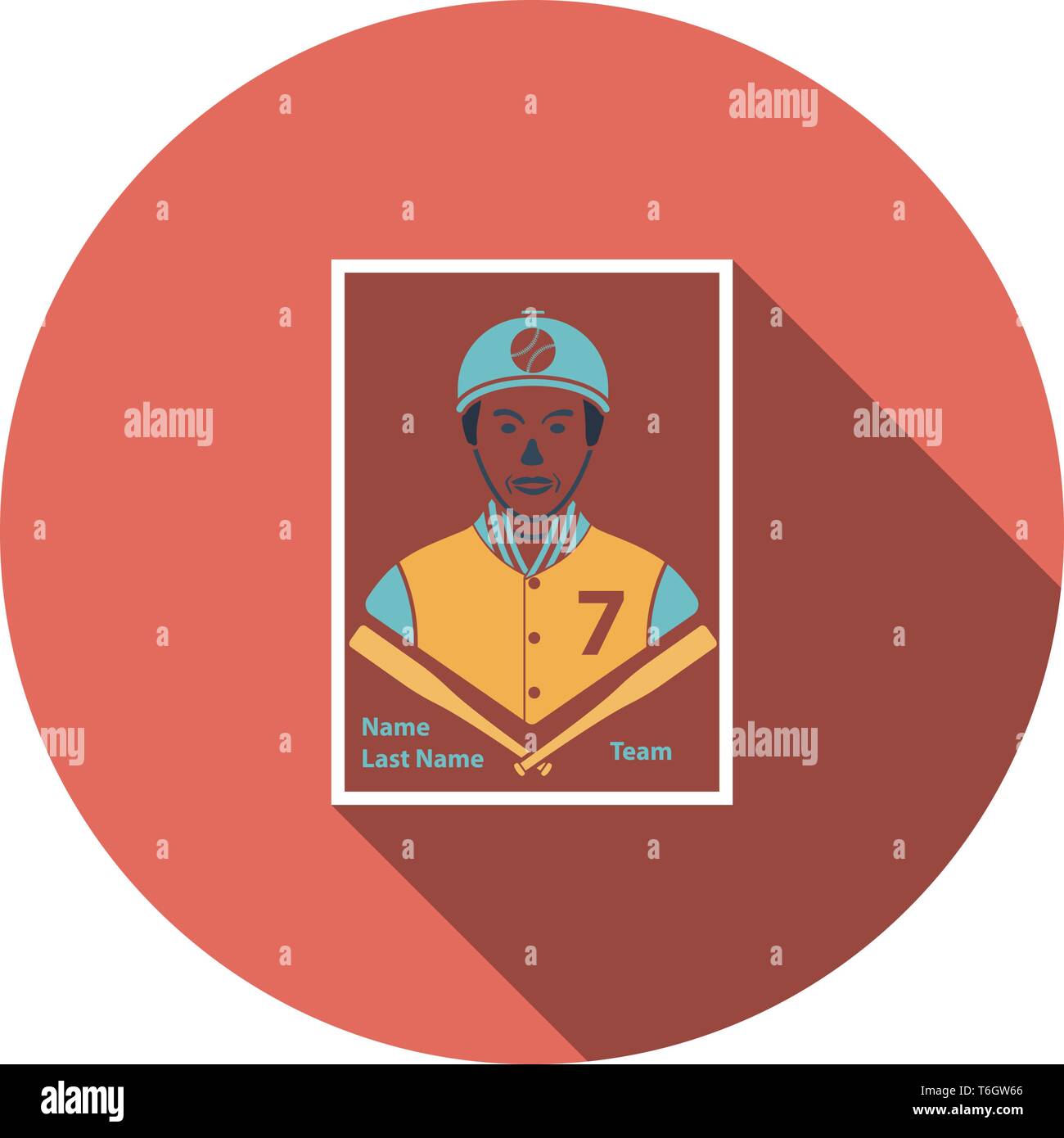 Baseball Card Icon. Flat Circle Stencil Design With Long Shadow. Vector ...