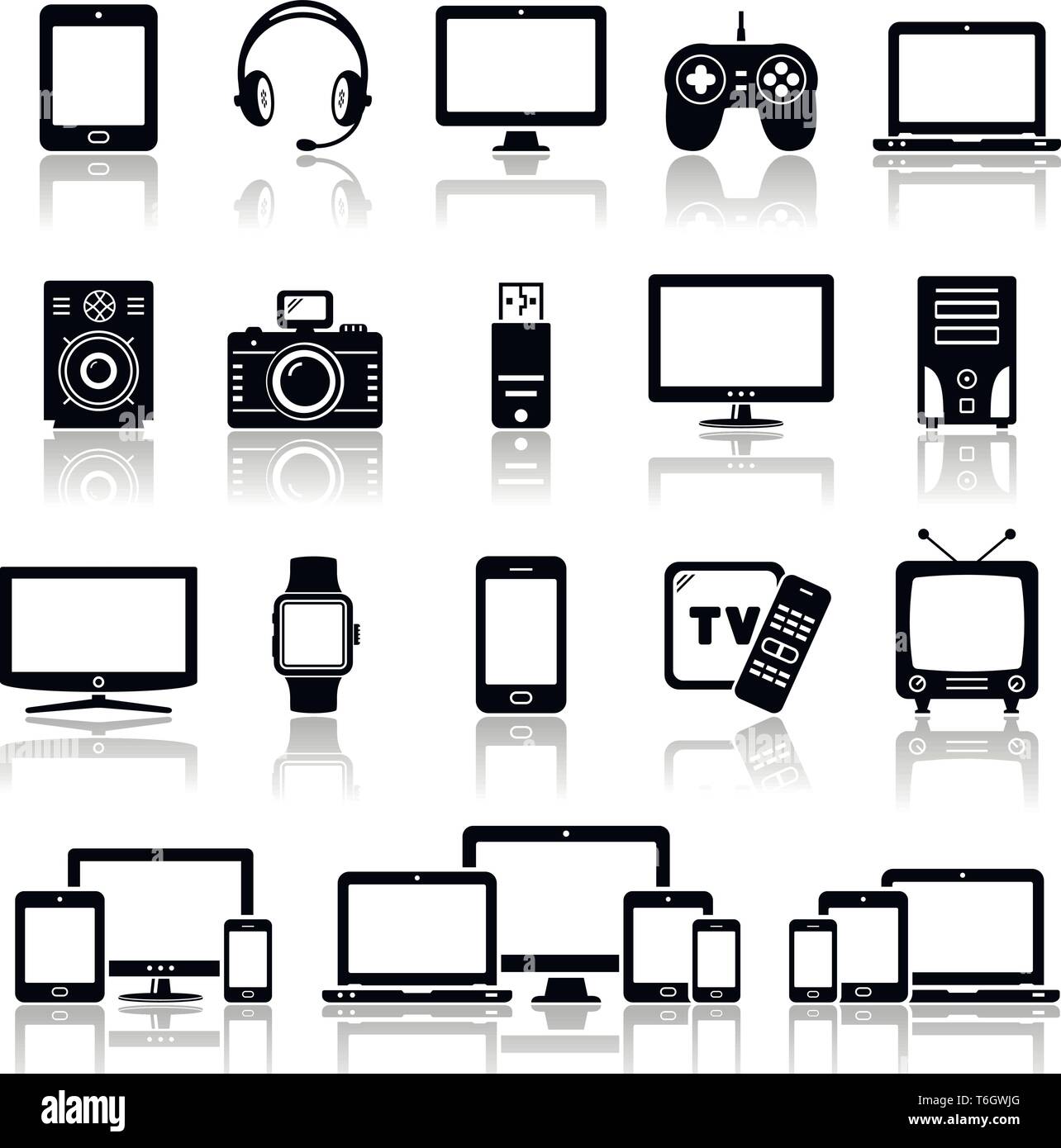 Modern digital devices and electronic gadgets icons. Vector ...