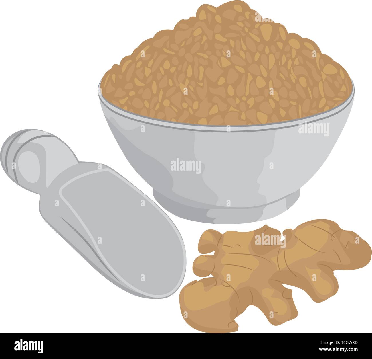 Ginger root and ginger powder in a bowl vector illustration on a white ...