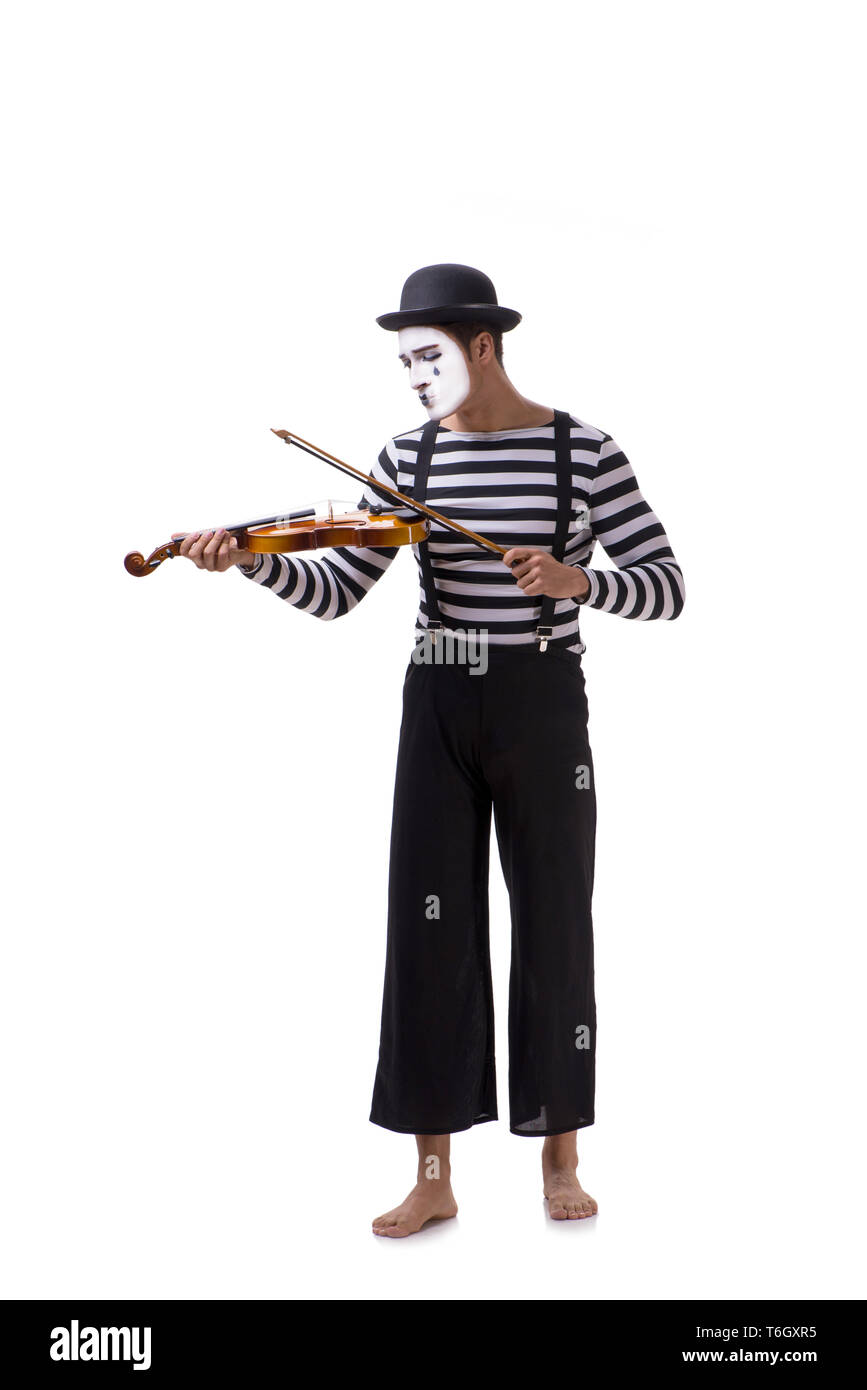 Mime playing violin isolated on white Stock Photo - Alamy