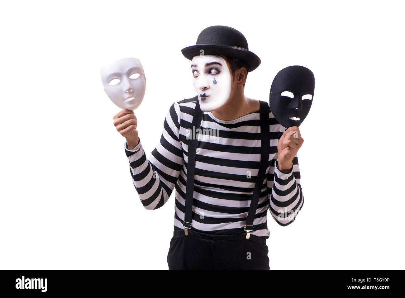 Mime with masks isolated on white background Stock Photo - Alamy