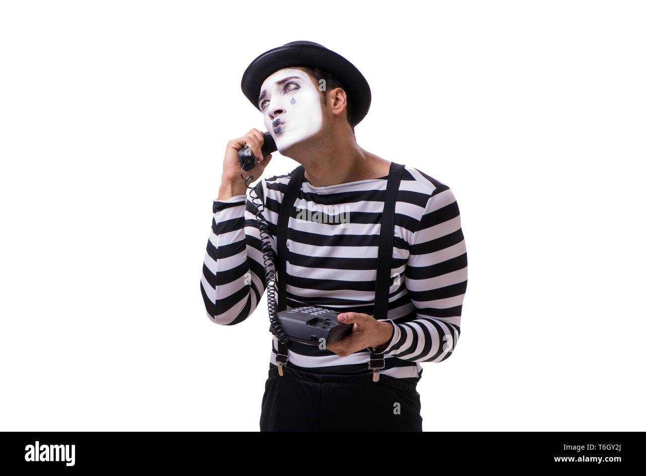Mime with telephone isolated on white background Stock Photo - Alamy