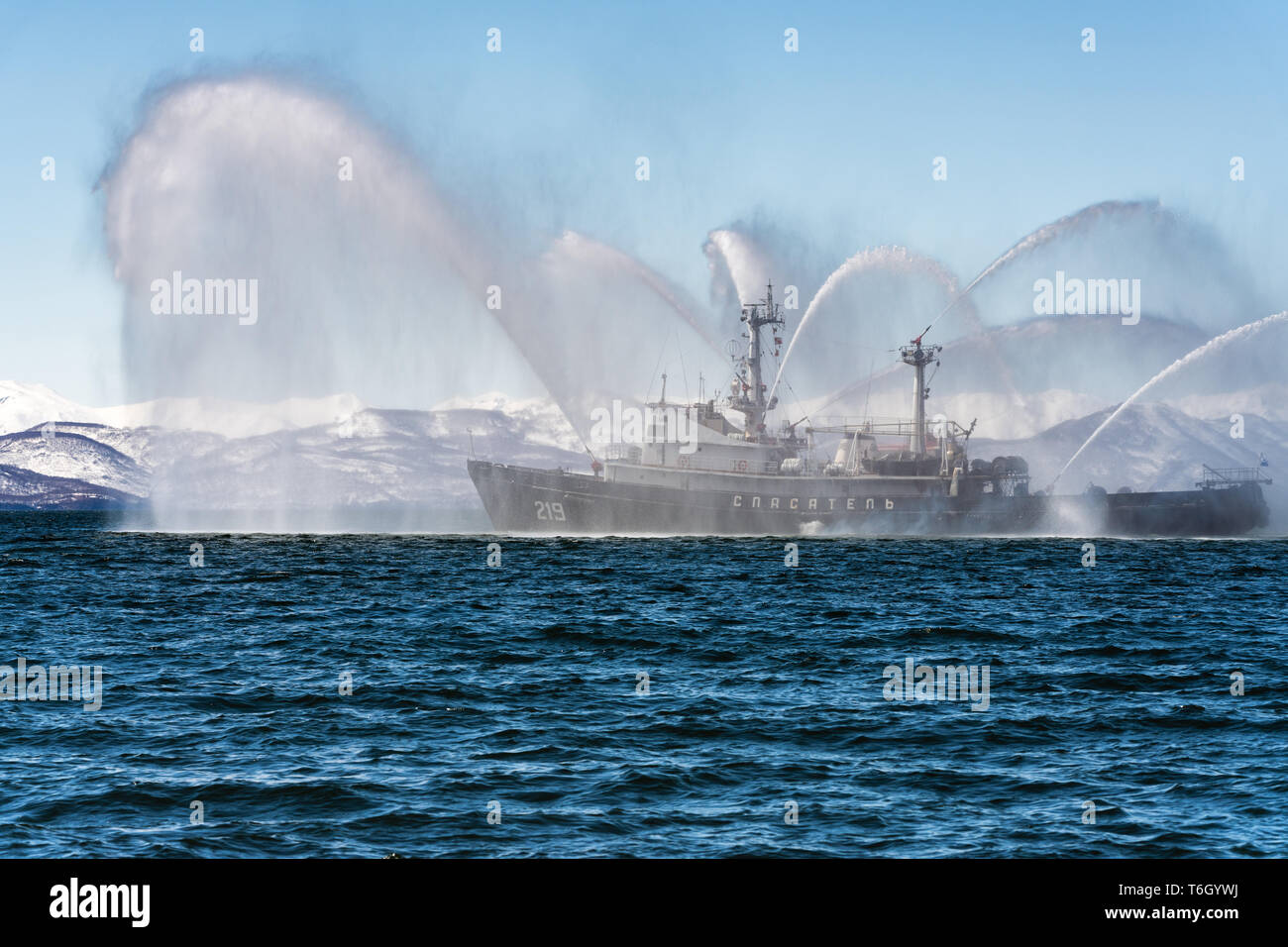 Fire fighting ship water spray hi-res stock photography and images - Alamy