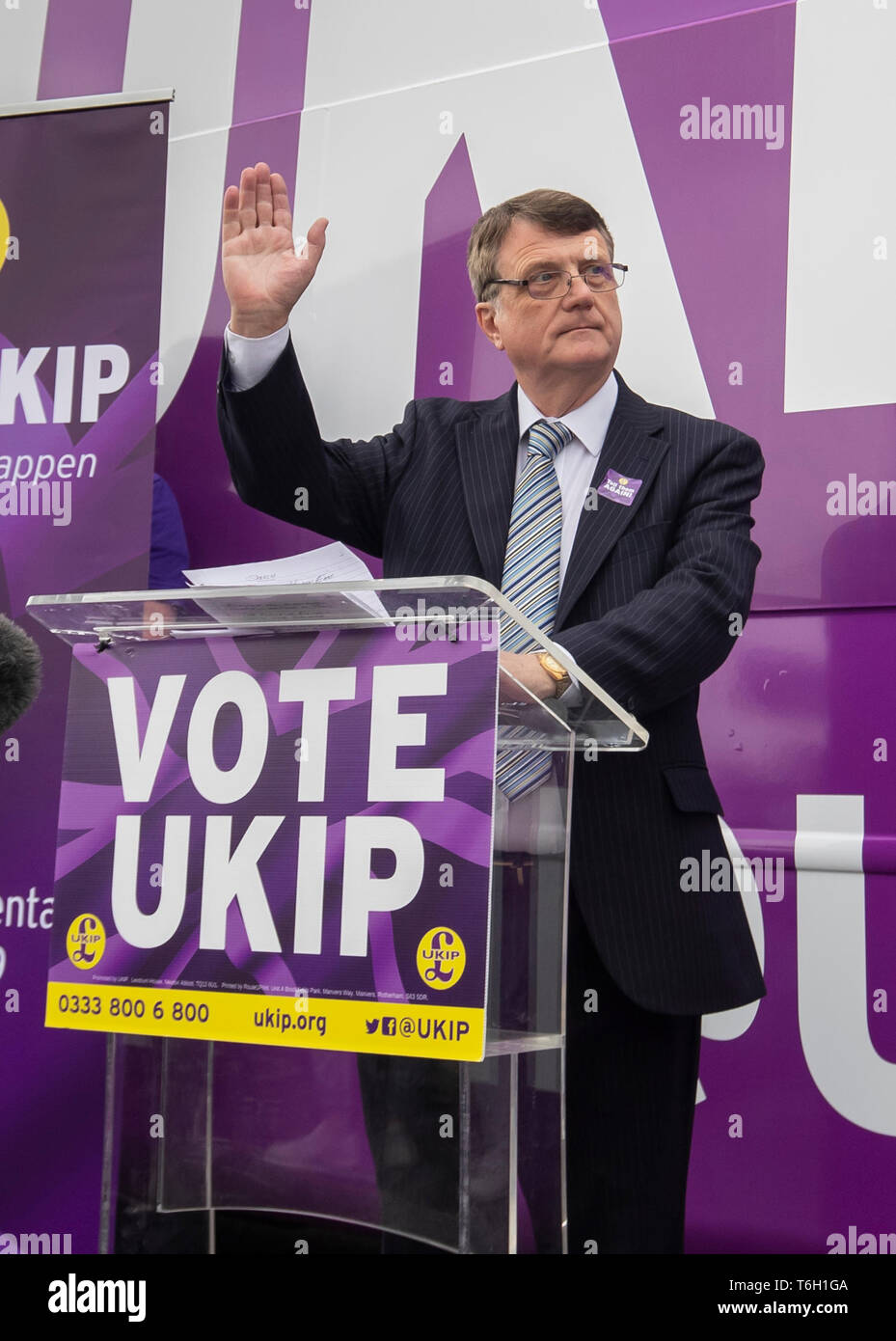 Ukip Party leader Gerard Batten at Ukip's EU election campaign and ...