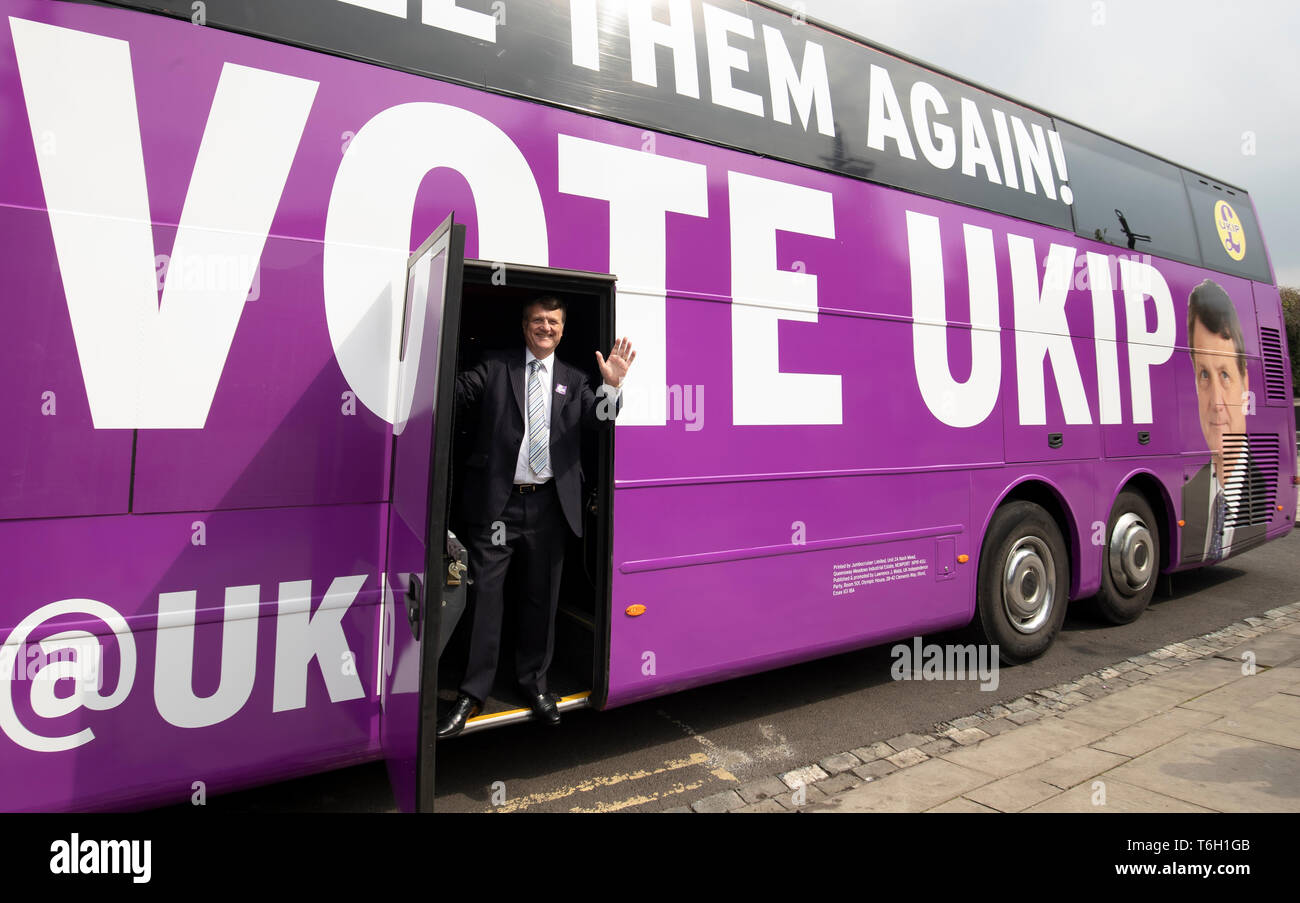 Ukip Party leader Gerard Batten at Ukip's EU election campaign and ...