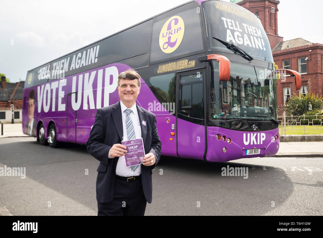 Ukip Party leader Gerard Batten at Ukip's EU election campaign and ...