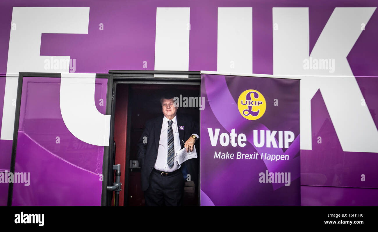 Ukip Party leader Gerard Batten at Ukip's EU election campaign and ...