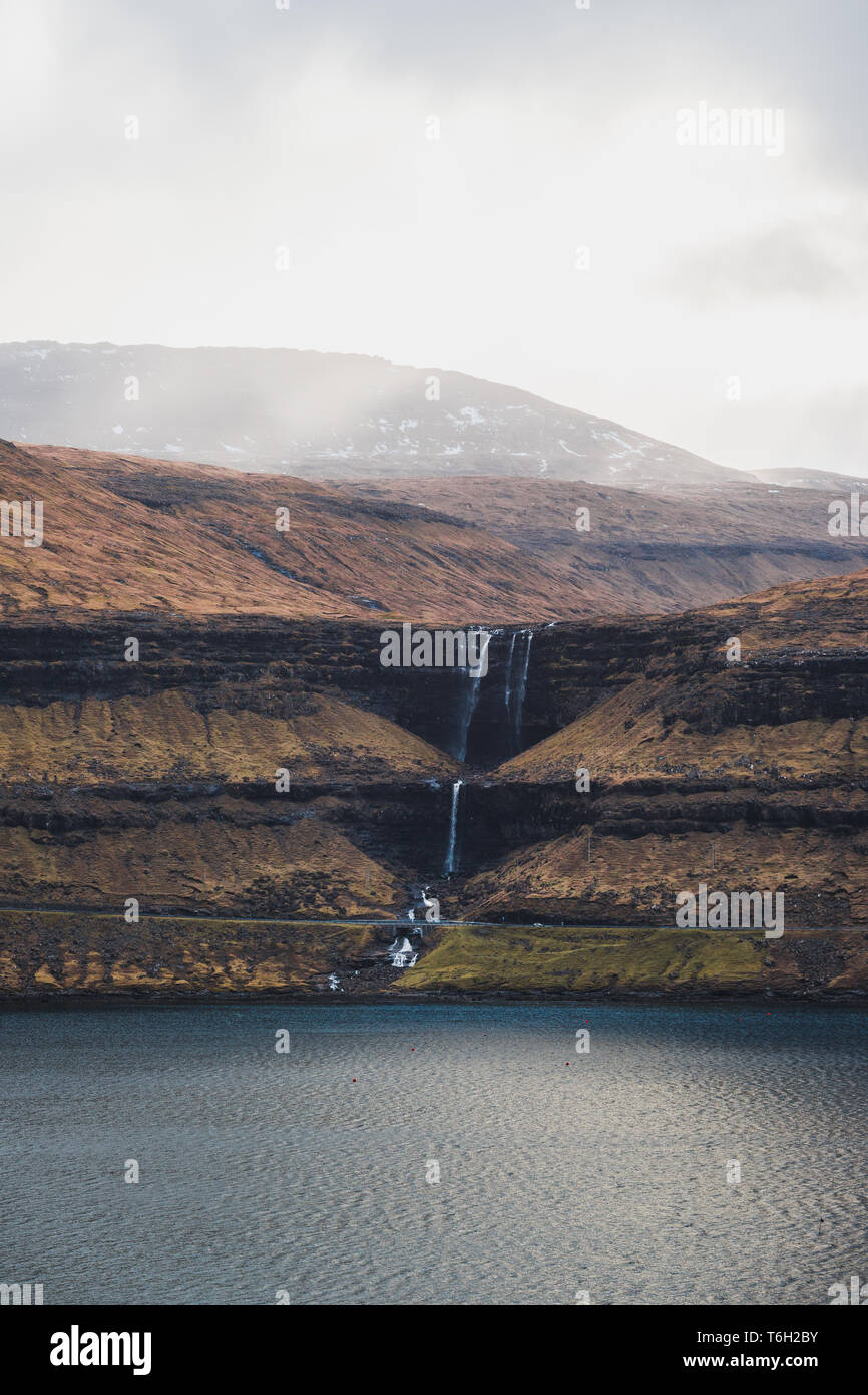Fossá waterfall - largest waterfall on Faroe - on Streymoy as seen from ...